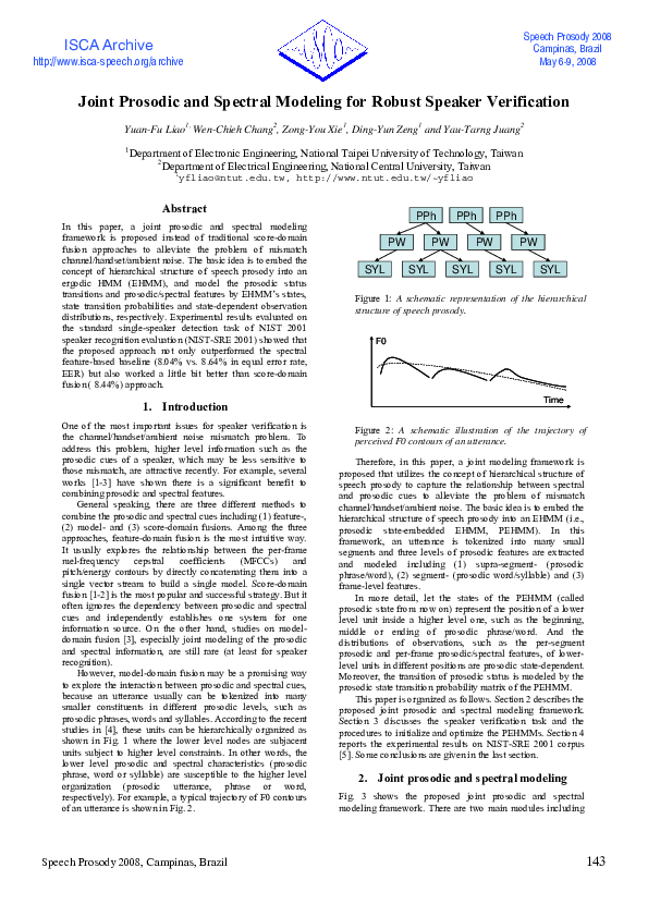 (PDF) Joint Prosodic and Spectral Modeling for Robust Speaker Verification