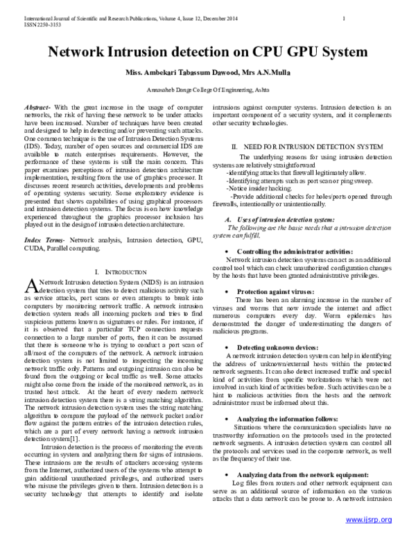 Doc Network Intrusion Detection On Cpu Gpu System