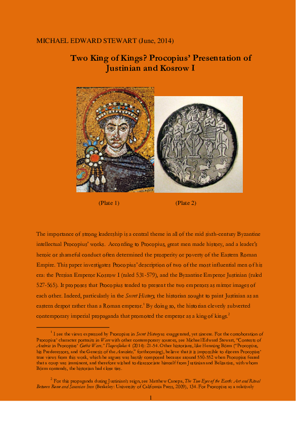 (DOC) Two King of Kings? Procopius’ Presentation of Justinian and Kosrow I