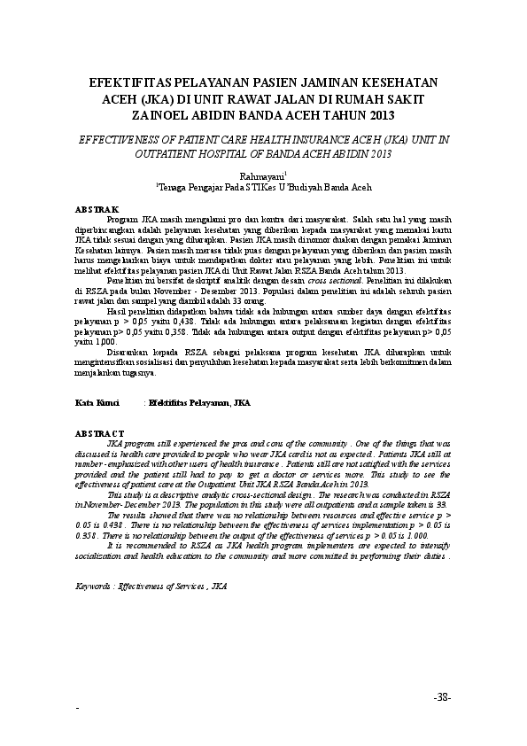 (DOC) EFEKTIFITAS PELAYANAN PASIEN JAMINAN KESEHATAN ACEH (JKA) DI UNIT ...