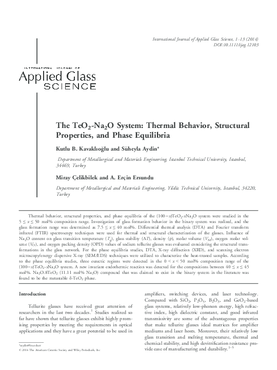 (PDF) The TeO2-Na2O System: Thermal Behavior, Structural Properties ...