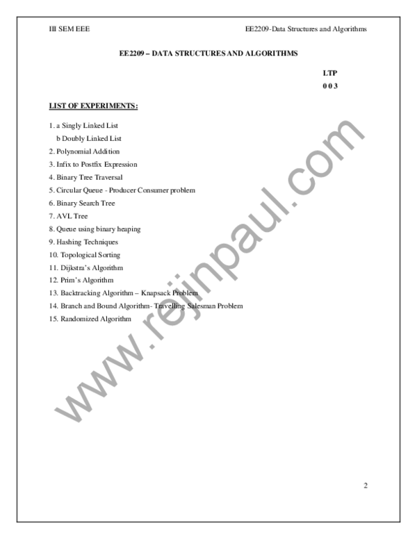 Pdf Iii Sem Eee Ee2209 Data Structures And Algorithms 2 Ee2209 Data Structures And