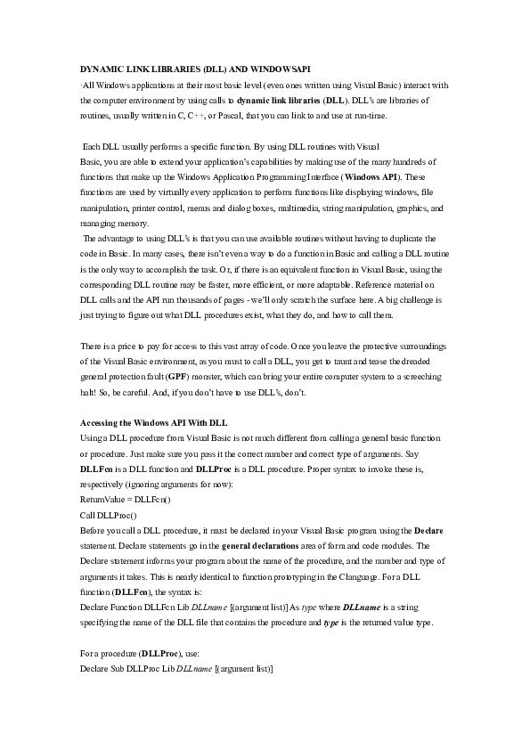 (DOC) Dynamic Link Libraries