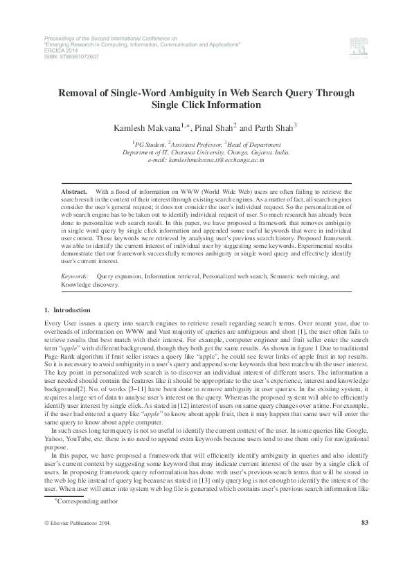 Pdf Removal Of Single Word Ambiguity Inweb Search Query Through Single Click Information