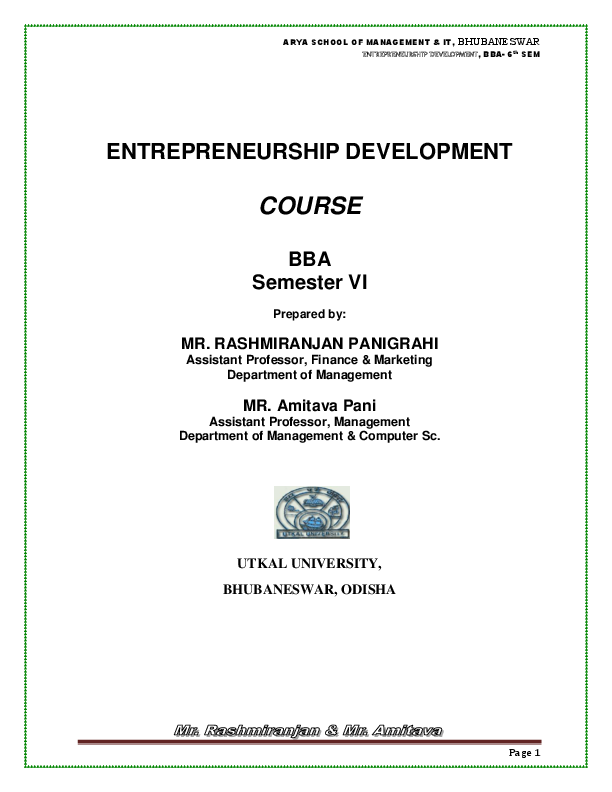 (PDF) ENTREPRENEURSHIP DEVELOPMENT