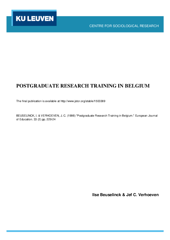 (PDF) Postgraduate Research Training in Belgium