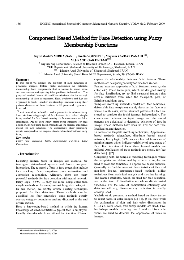 Pdf Component Based Method For Face Detection Using Fuzzy Membership Functions