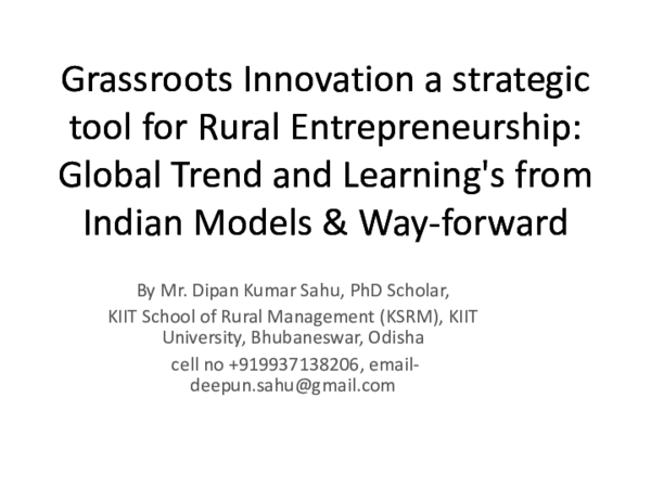 (PPT) Grassroots Innovation a strategic tool for Rural Entrepreneurship ...