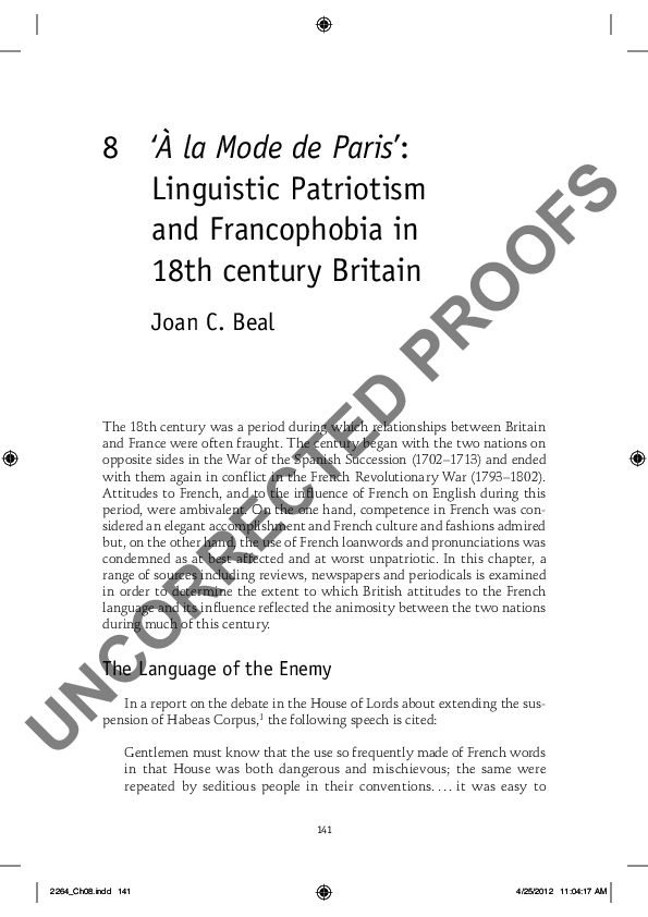 (PDF) A la mode de Paris: Linguistic Patriotism and Francophobia in ...