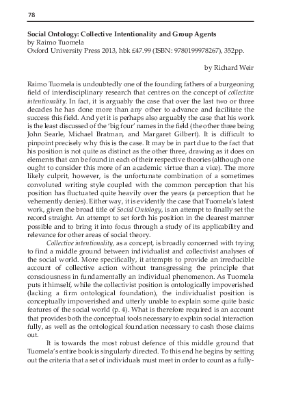 (PDF) Social Ontology by Raimo Tuomela