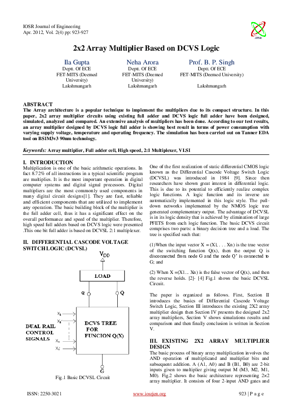 (PDF) 2x2 Array Multiplier Based on DCVS Logic