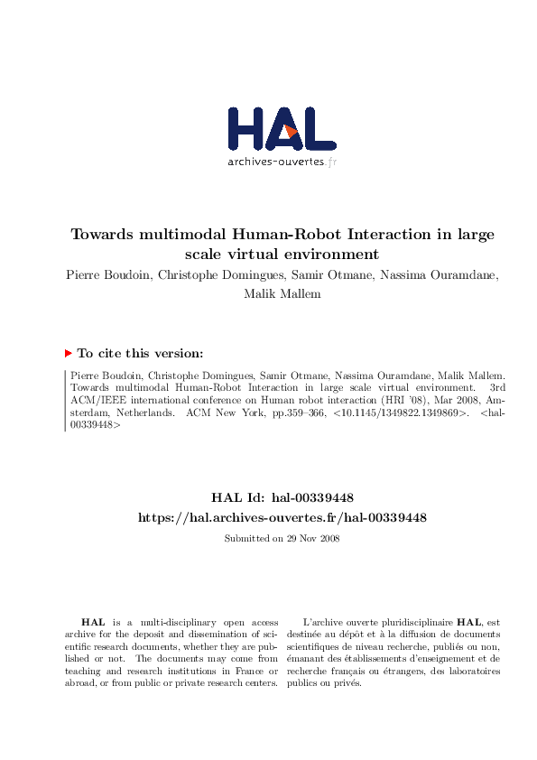 (PDF) Towards multimodal human-robot interaction in large scale virtual ...