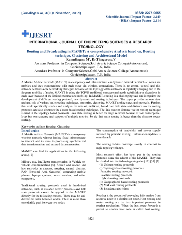 Pdf Routing And Broadcasting In Manet A Comprehensive Analysis Based