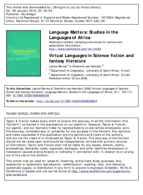 (PDF) Virtual Languages in Science Fiction and Fantasy Literature