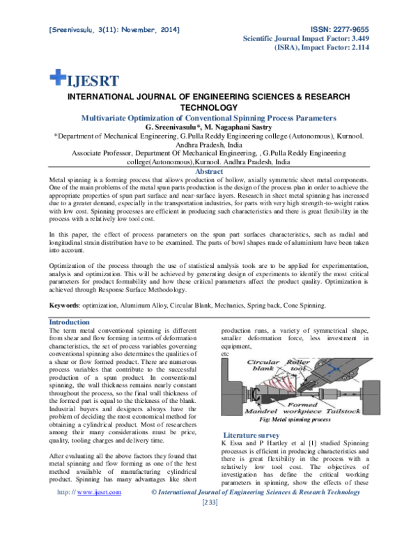 Pdf Multivariate Optimization Of Conventional Spinning Process Parameters