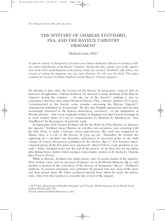(PDF) The Mystery of Charles Stothard and the Bayeux Tapestry Fragment