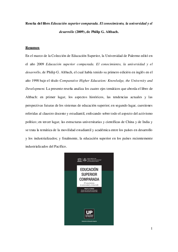 (PDF) Reseña del libro Educación superior comparada. El conocimiento ...