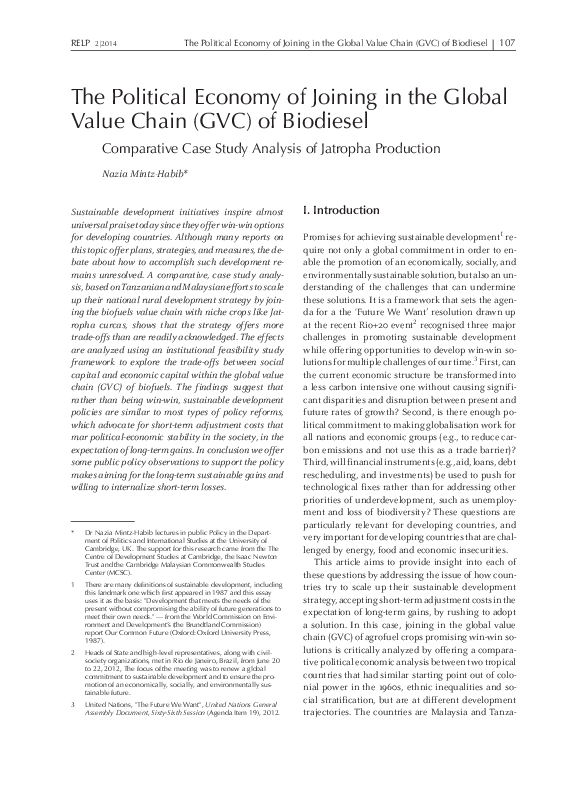 (PDF) The Political Economy of Joining in the Global Value Chain (GVC ...