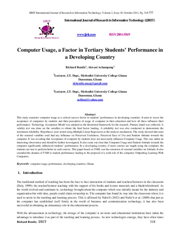 (PDF) Computer Usage, a Factor in Tertiary Students' Performance in a ...