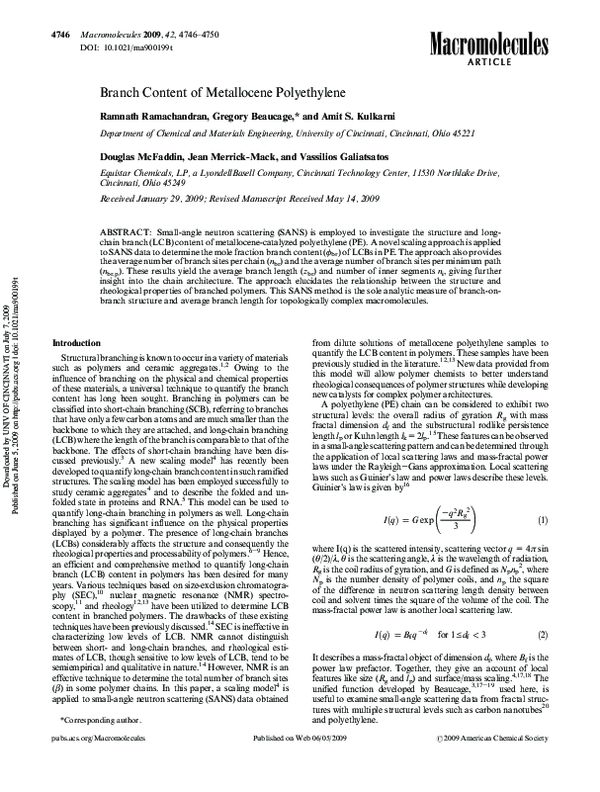(PDF) pubs Branch Content of Metallocene Polyethylene