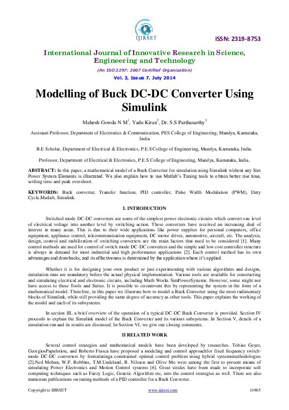 (PDF) Modelling of Buck DC-DC Converter Using Simulink