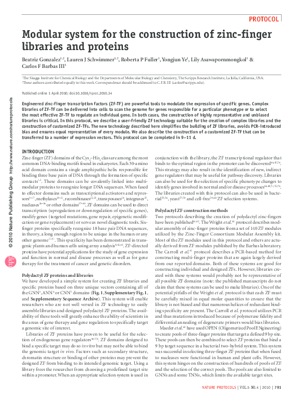 (PDF) Modular system for the construction of zinc-finger libraries and ...