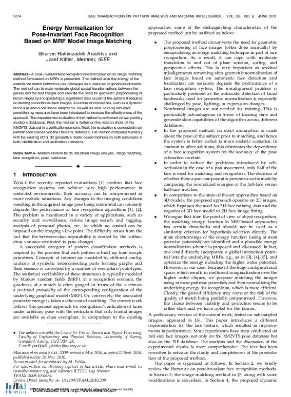 Pdf Energy Normalization For Pose Invariant Face Recognition Based On Mrf Model Image Matching