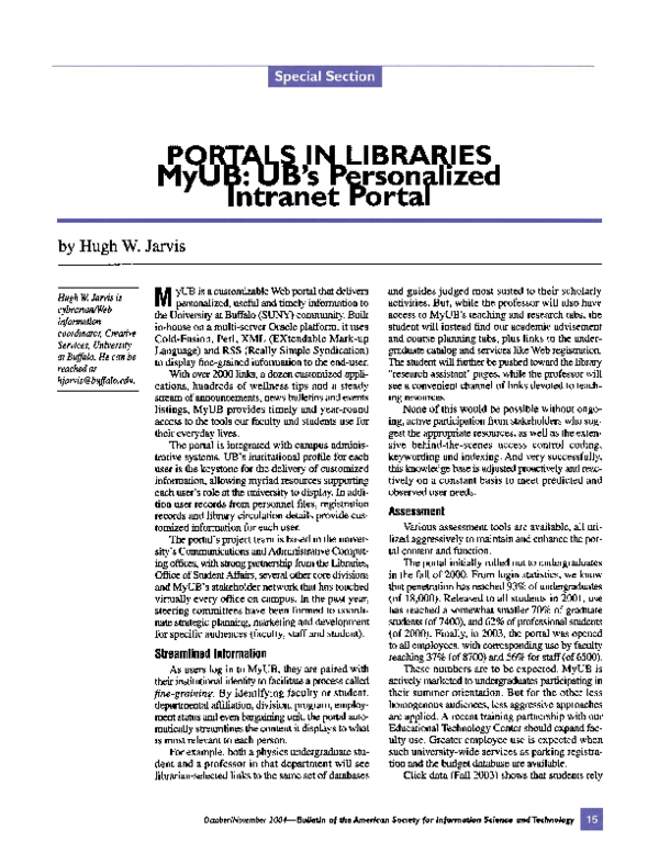 (PDF) Portals in libraries. MyUB: UB's personalized intranet portal
