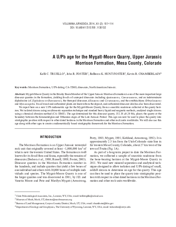 (PDF) A U/Pb age for the Mygatt-Moore Quarry, Upper Jurassic Morrison ...