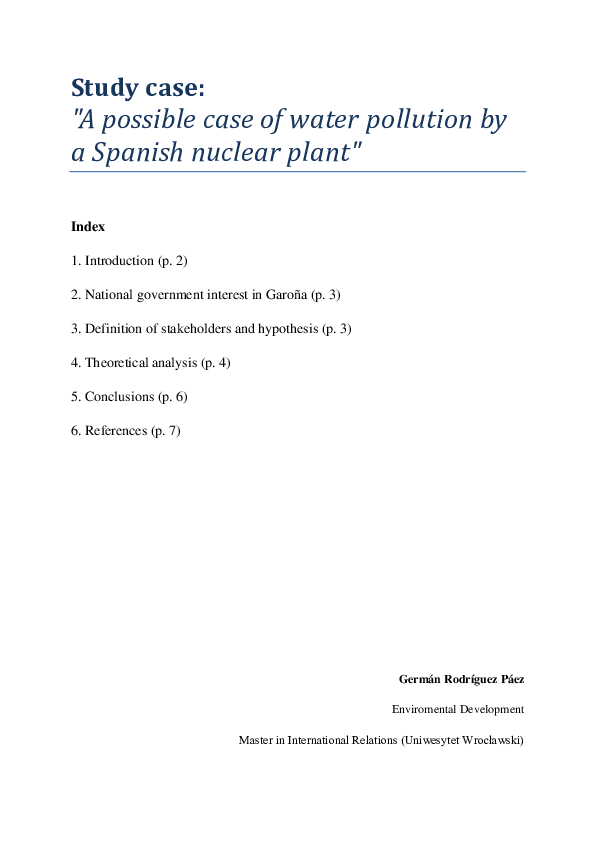 (DOC) Case study: "A possible case of water pollution by a Spanish ...