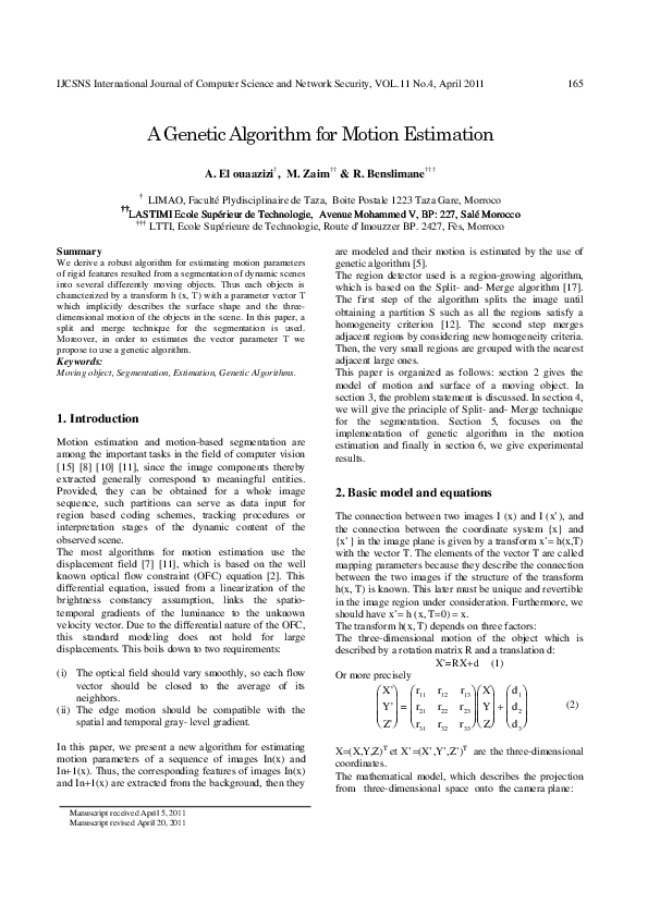 (PDF) A Genetic Algorithm for Motion Estimation