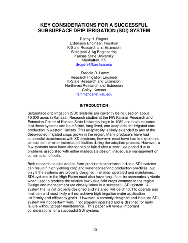 Pdf Key Considerations For A Successful Subsurface Drip Irrigation