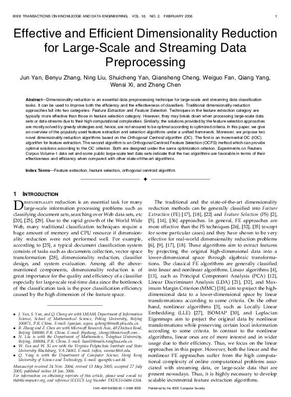 Pdf Effective And Efficient Dimensionality Reduction For Large Scale And Streaming Data