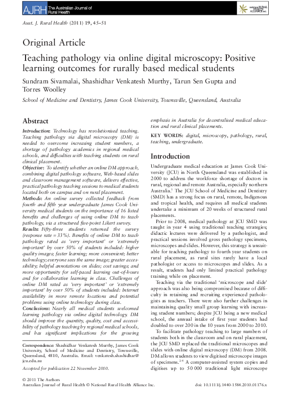 Pdf Teaching Pathology Via Online Digital Microscopy Positive 2299