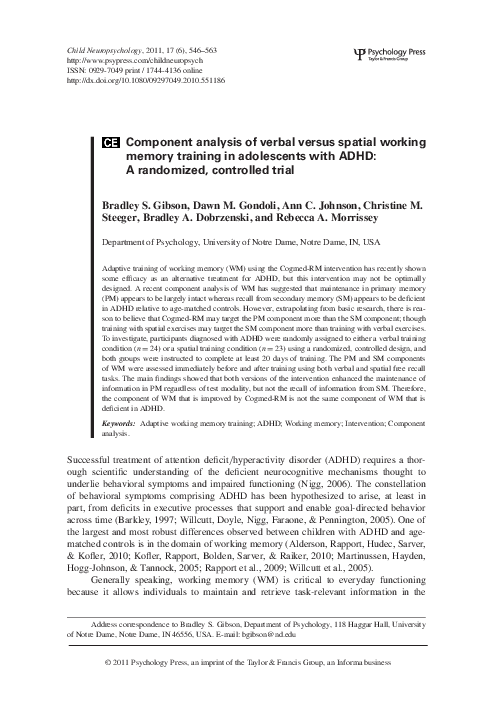 (PDF) Component analysis of verbal versus spatial working memory training in adolescents with ...