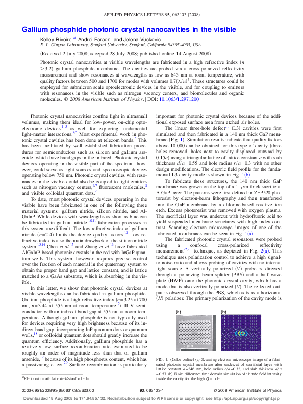 (PDF) Gallium phosphide photonic crystal nanocavities in the visible