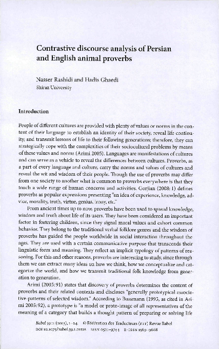 (PDF) Contrastive Discourse Analysis of Persian and English Animal Proverbs.