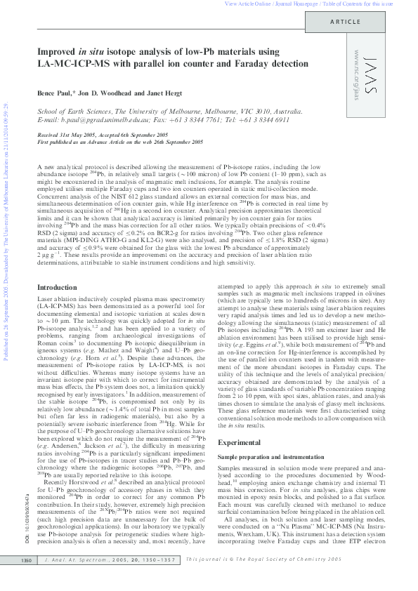 (PDF) Improved in situ isotope analysis of low-Pb materials using LA-MC-ICP-MS with parallel ion ...