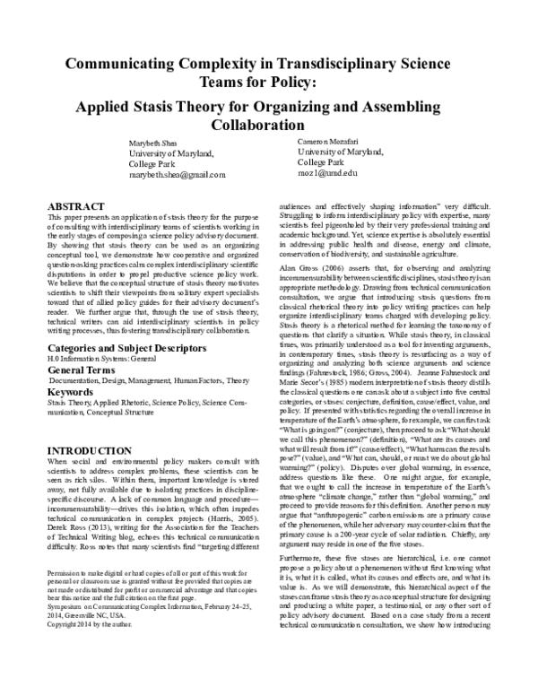 (PDF) Communicating Complexity in Transdisciplinary Science Teams for ...