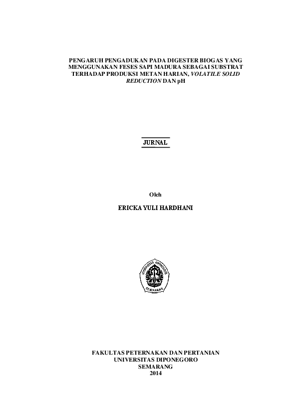 (DOC) PENGARUH PENGADUKAN PADA DIGESTER BIOGAS YANG MENGGUNAKAN FESES ...