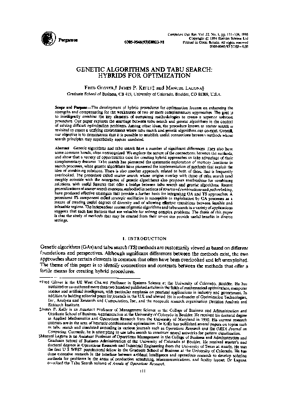 (PDF) GENETIC ALGORITHMS AND TABU SEARCH