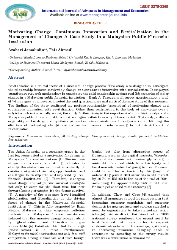(PDF) Motivating Change, Continuous Innovation and Revitalization In ...