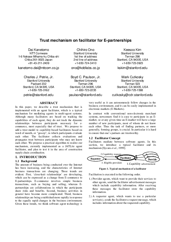 (PDF) Trust mechanism on facilitator for E-partnerships