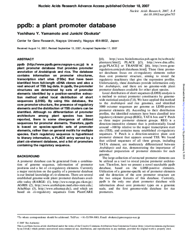(PDF) ppdb: a plant promoter database