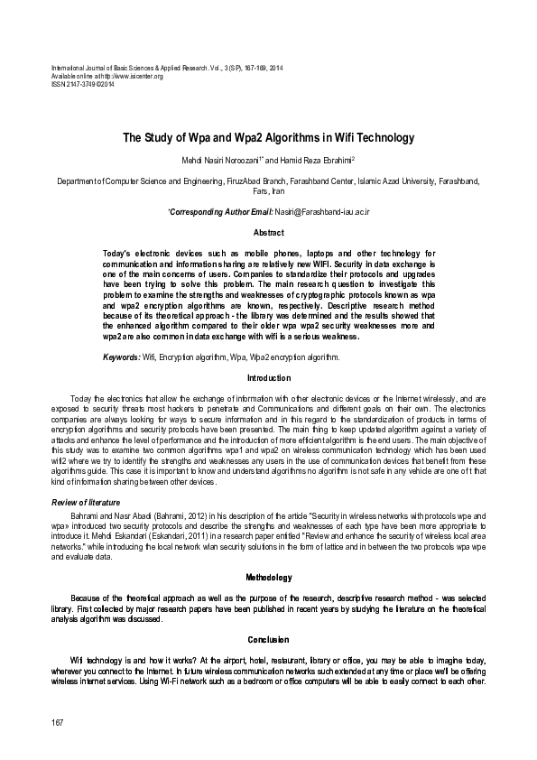 (PDF) The study of WPA and WPA2 algorithms in WiFi technology