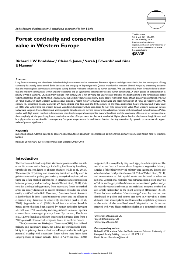 (PDF) Forest continuity and conservation value in Western Europe