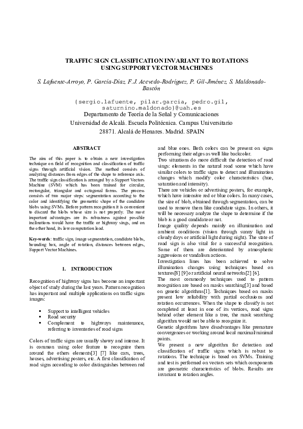 Pdf Traffic Sign Classification Invariant To Rotations Using Support Vector Machines