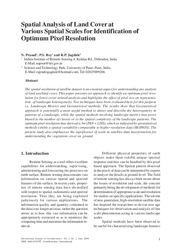 (PDF) Spatial Analysis of Land Cover at Various Spatial Scales for ...