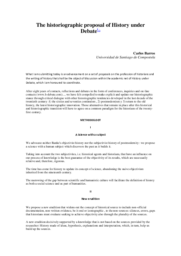 (DOC) The historiographic proposal of History under Debate