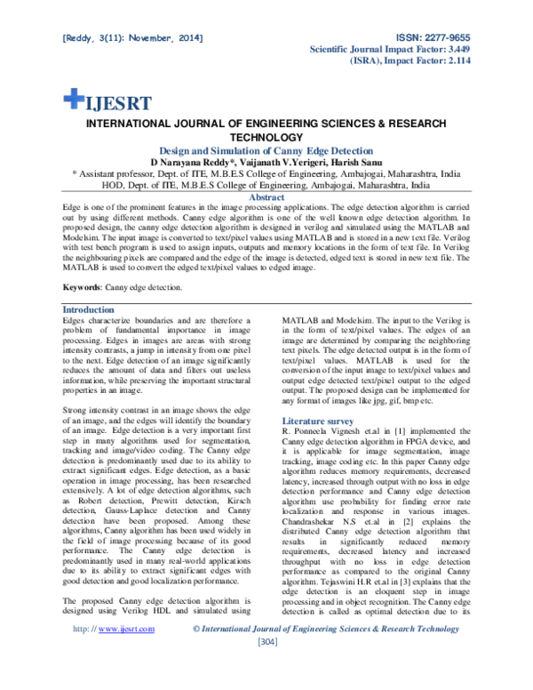 Design And Simulation Of Canny Edge Detection 